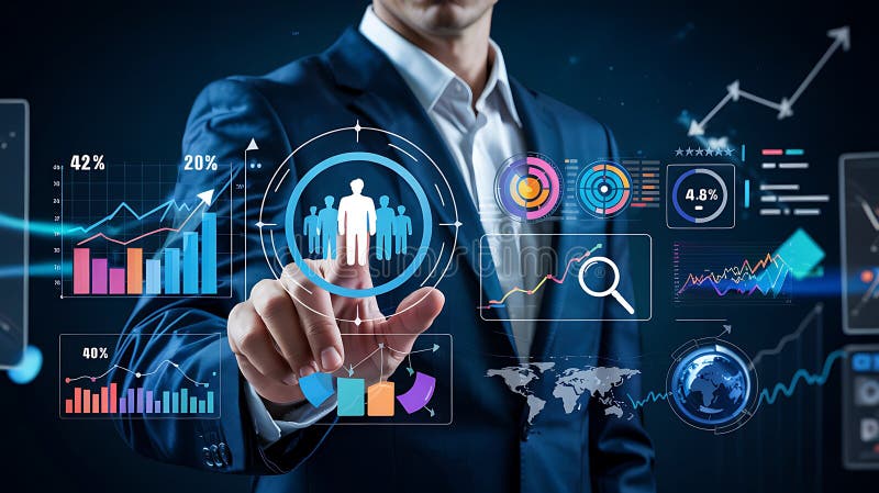 Businessman Analyzing Global Data Growth Charts and Key Performance ...