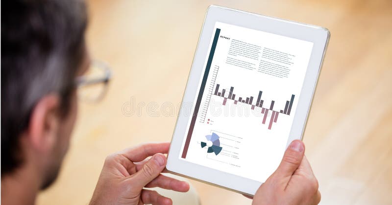 Businessman Analyzing Graphs on Digital Tablet Stock Illustration ...