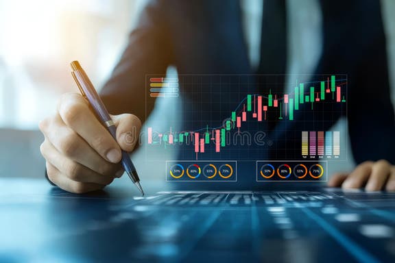 Businessman Analyzing Growth Graph and Financial Progress with Pen ...