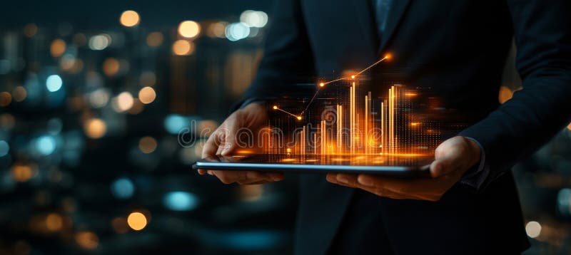 Businessman Analyzing Holographic Growth Graph Projected on Digital ...