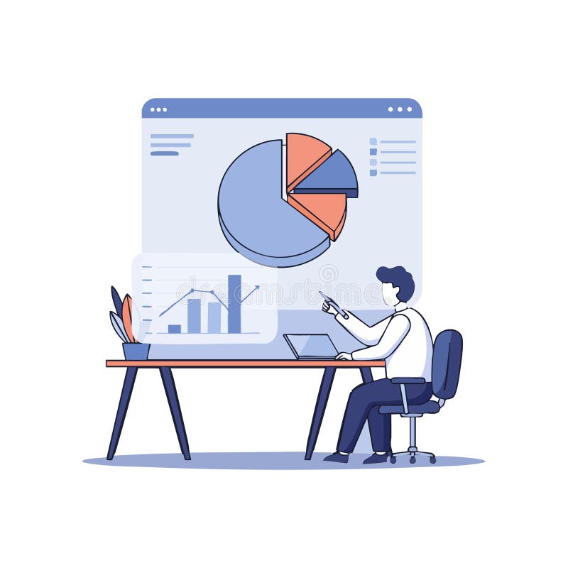 Businessman Analyzing Pie Chart and Graph on Digital Screen Vector ...