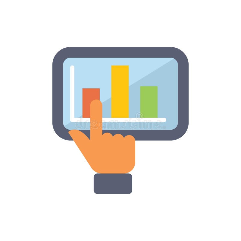 Businessman Analyzing Statistics on Tablet with Bar Graph Icon Stock ...