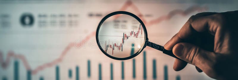Businessman Analyzing Stock Market Data with Magnifying Glass Stock ...