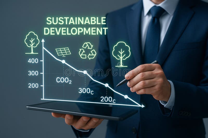 Businessman Analyzing Sustainable Development Data Presented As a ...