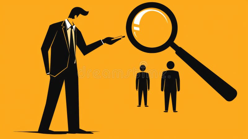 Businessman Analyzing Two People through a Magnifying Glass Graphic ...