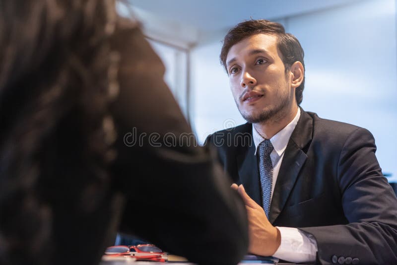 Businessman Answering Question Interview during Job Application Stock ...