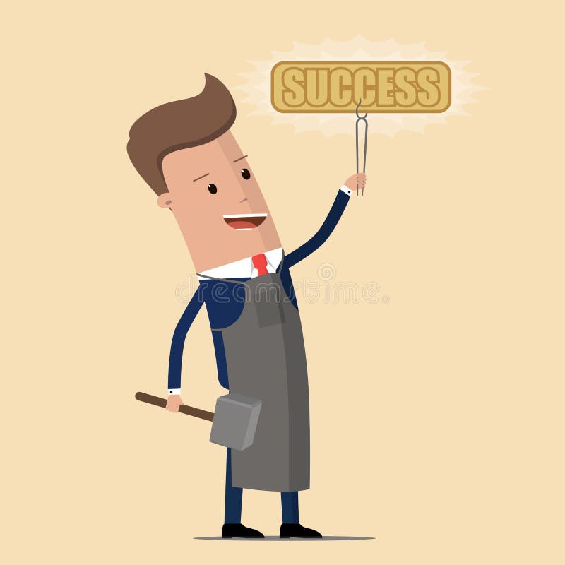 Businessman in an Apron Holds His Success Over His Head SUCCESS. Vector ...