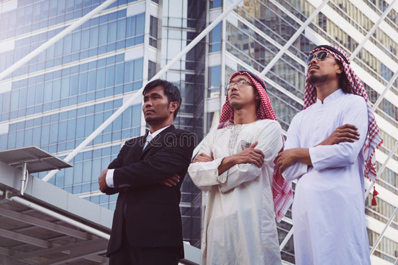 Businessman and Arab Businessmen Worker on Construction Site Stock ...