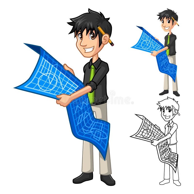 Businessman Architect Holding Blue Print Map Plan Cartoon Character ...