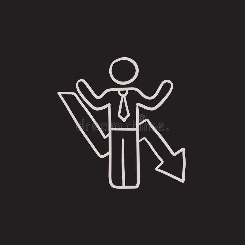 Businessman with Arrow Down Sketch Icon. Stock Vector - Illustration of ...