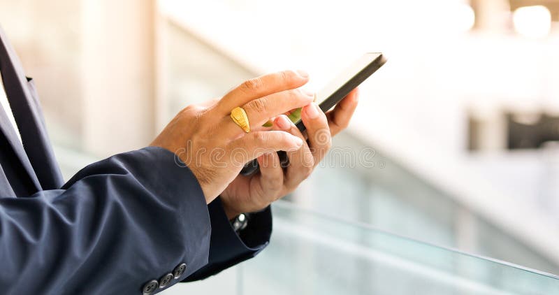 Businessman Asian Using Phone for Celling and Texting on Her Mob Stock ...