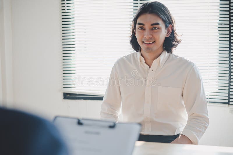 Businessman Asking Candidate Applicant in Interview Room Stock Image ...