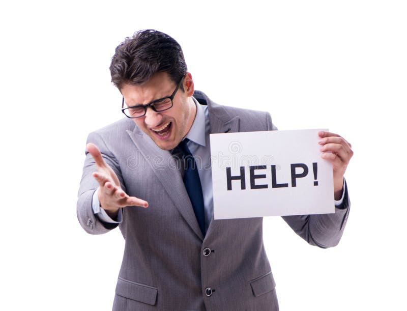 The Businessman Asking for Help Isolated on White Background Stock ...