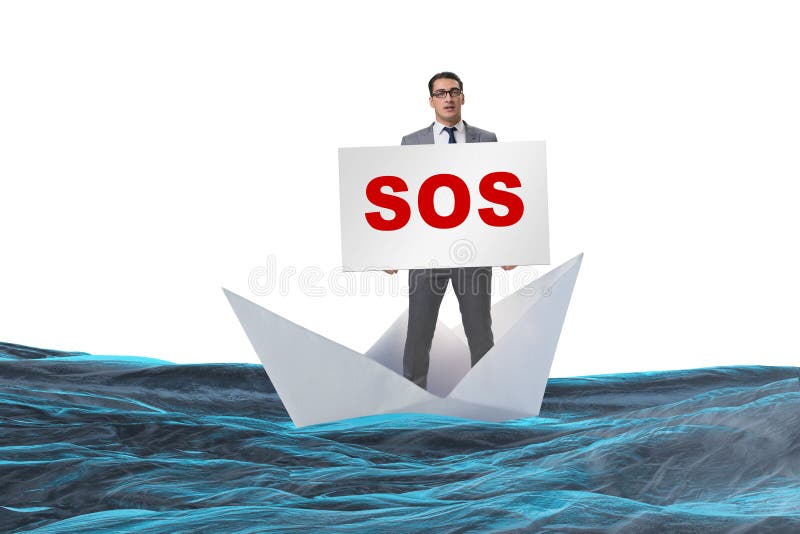 The Businessman Asking for Help with Sos Message on Boat Stock Photo ...