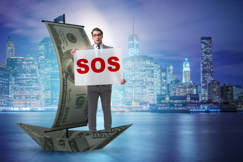 The Businessman Asking for Help with Sos Message on Boat Stock Image ...