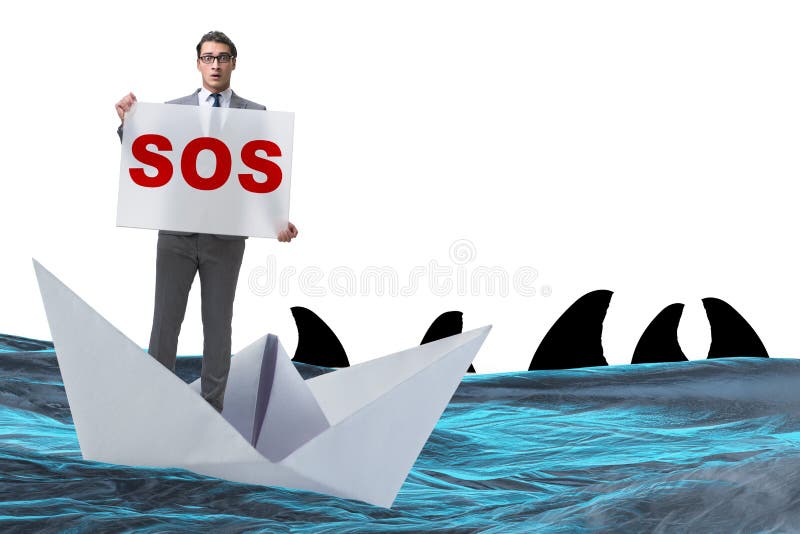 The Businessman Asking for Help with Sos Message on Boat Stock Photo ...