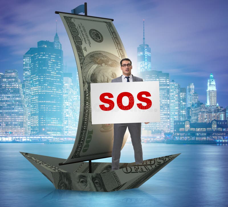 Businessman Asking for Help with SOS Message on Boat Stock Photo ...