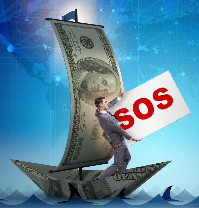 Businessman Asking for Help with SOS Message on Boat Stock Image ...