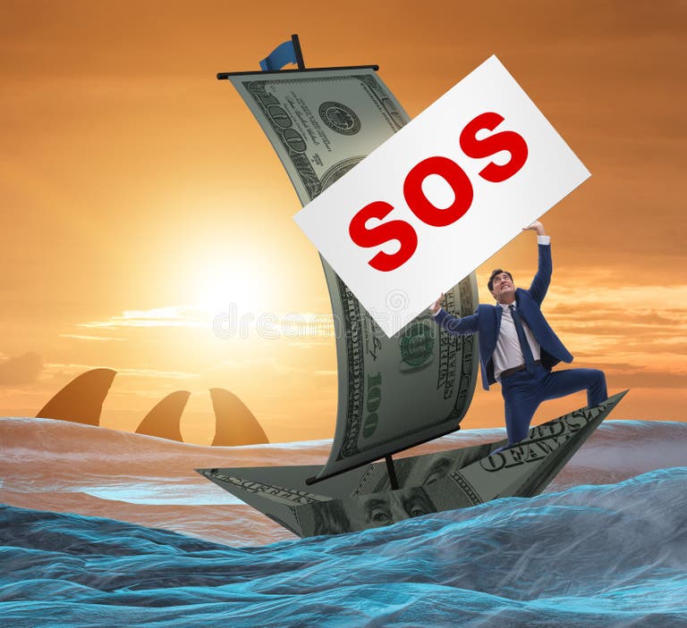Businessman Asking for Help with SOS Message on Boat Stock Photo ...
