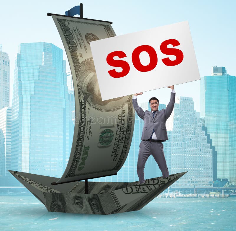 Businessman Asking for Help with SOS Message on Boat Stock Image ...