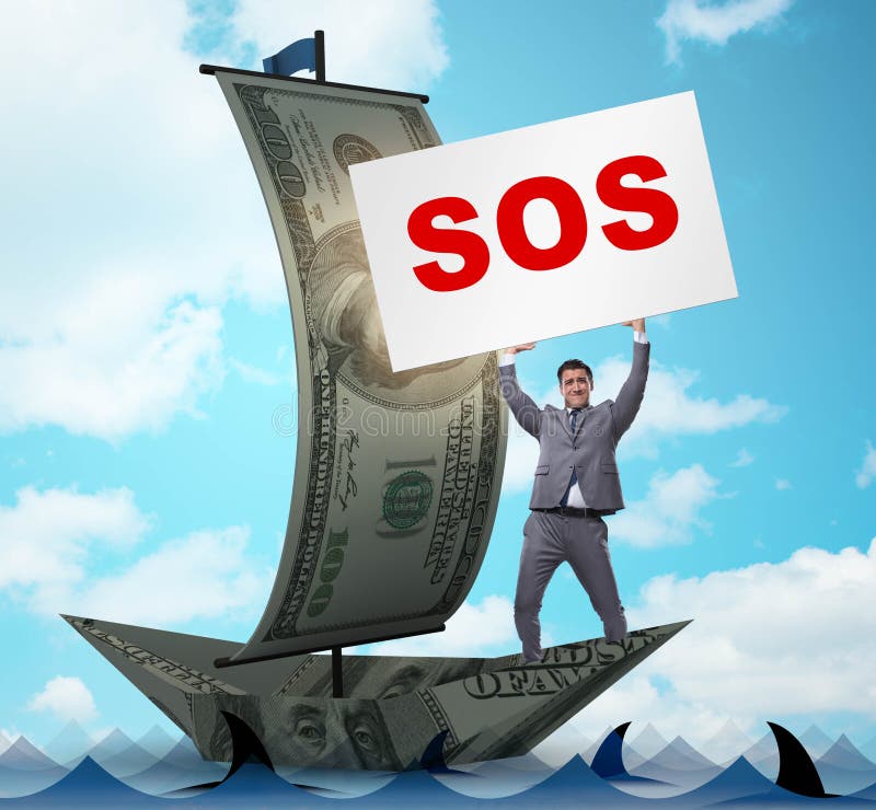 Businessman Asking for Help with SOS Message on Boat Stock Image ...