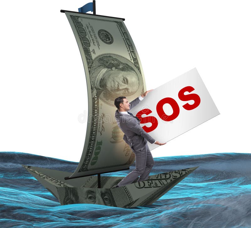 Businessman Asking for Help with SOS Message on Boat Stock Photo ...