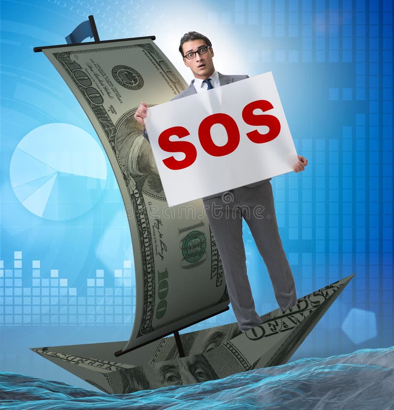 Businessman Asking for Help with SOS Message on Boat Stock Photo ...