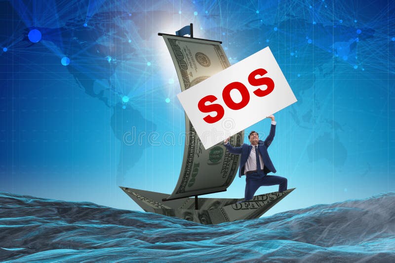 The Businessman Asking for Help with Sos Message on Boat Stock ...