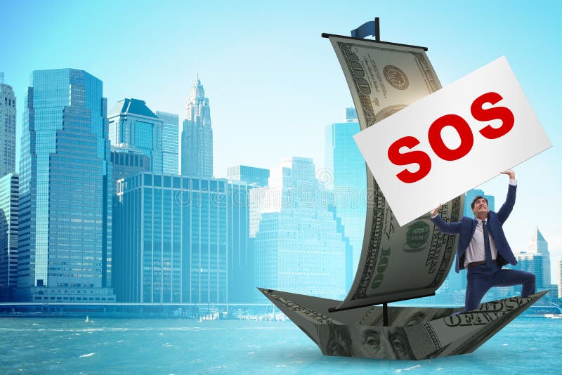 The Businessman Asking for Help with Sos Message on Boat Stock Photo ...