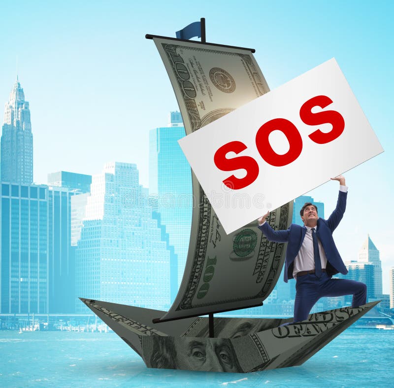 Businessman Asking for Help with SOS Message on Boat Stock Photo ...