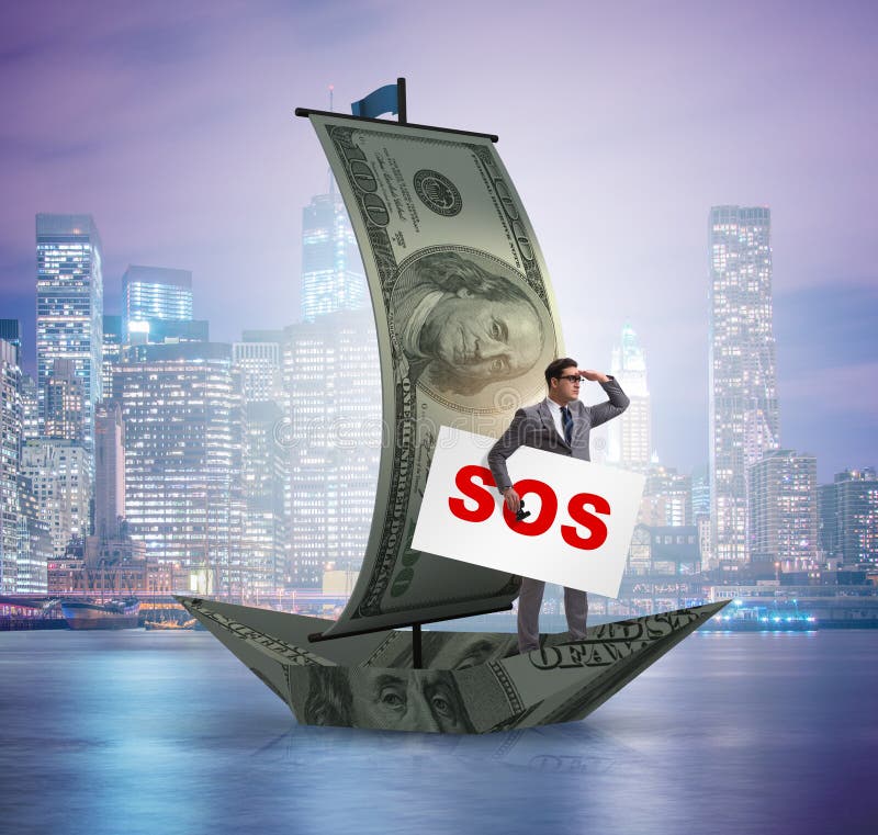 Businessman Asking for Help with SOS Message on Boat Stock Photo ...