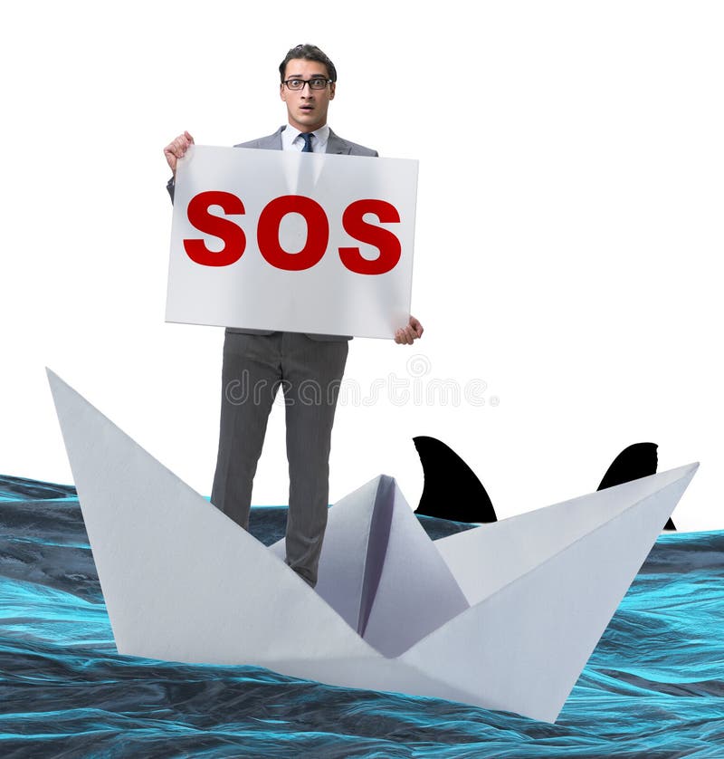 Businessman Asking for Help with SOS Message on Boat Stock Photo ...