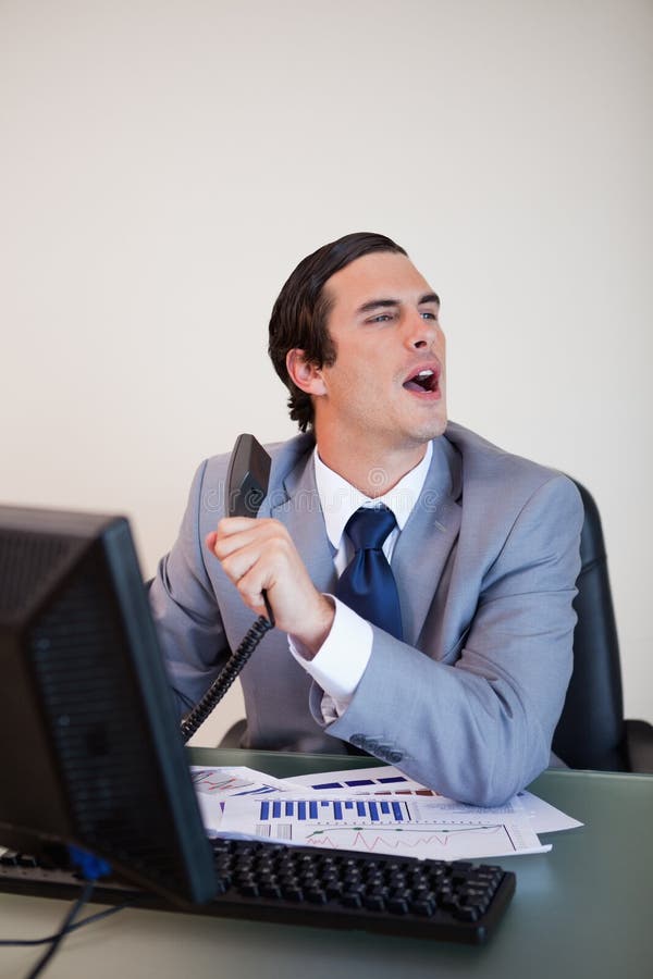 Businessman Asking for Information His Caller Needs Stock Image - Image ...