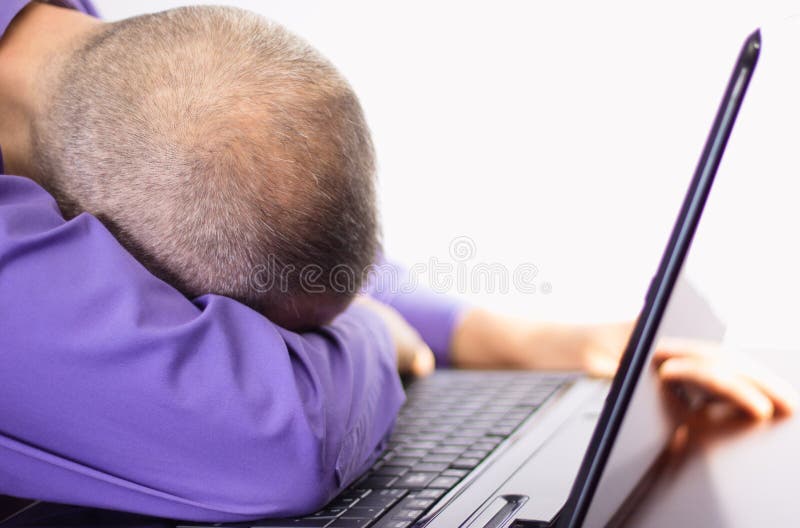 Businessman Asleep at Computer Workstation Stock Photo - Image of ...