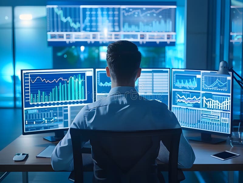 Businessman Assessing Company Performance Metrics Using Multiple ... Businessman Assessing Company Performance Metrics Using Multiple ...