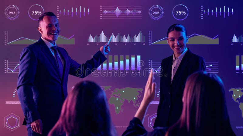 Businessman an is Assistant in Front of Graph, Confidently Presenting ...