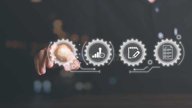 Businessman Audit Data through Virtual Icons, Quality Assessment ...