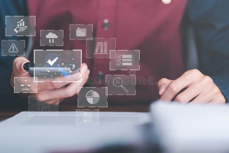 Businessman Audit Online Documents, Quality Assessment Management with ...