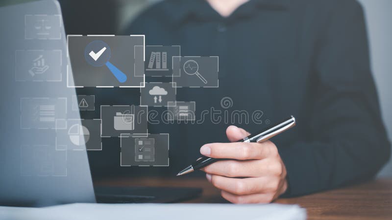 Businessman Audit Online Documents, Quality Assessment Management with ...