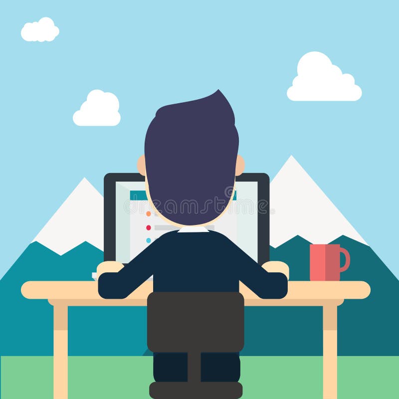 Businessman in Back Wear Suite Work Around Nature with Tab Work Stock ...