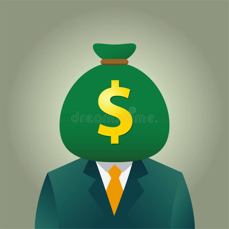 Businessman With A Bag Of Money As His Head Stock Vector Illustration