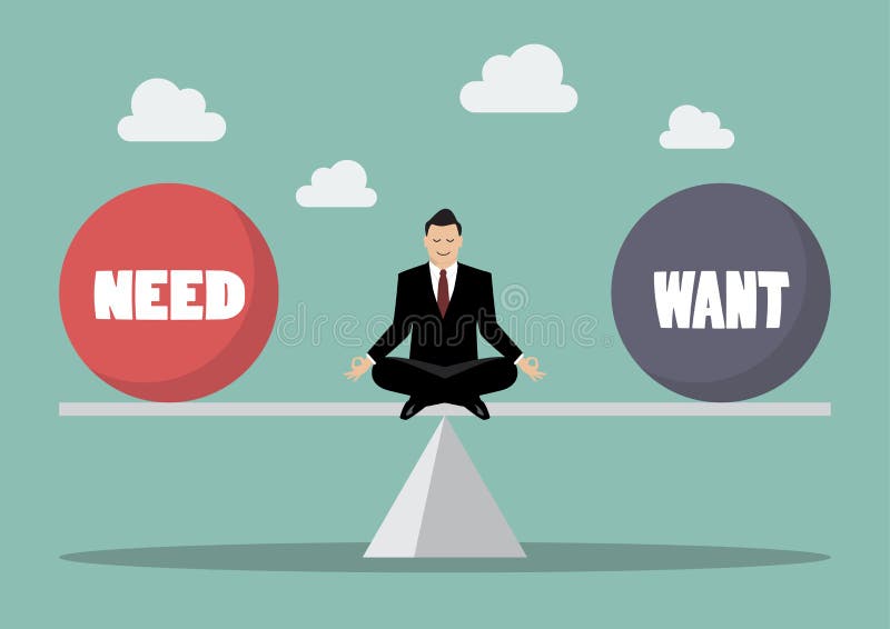 Balancing want and need stock illustration. Illustration of weighing ...