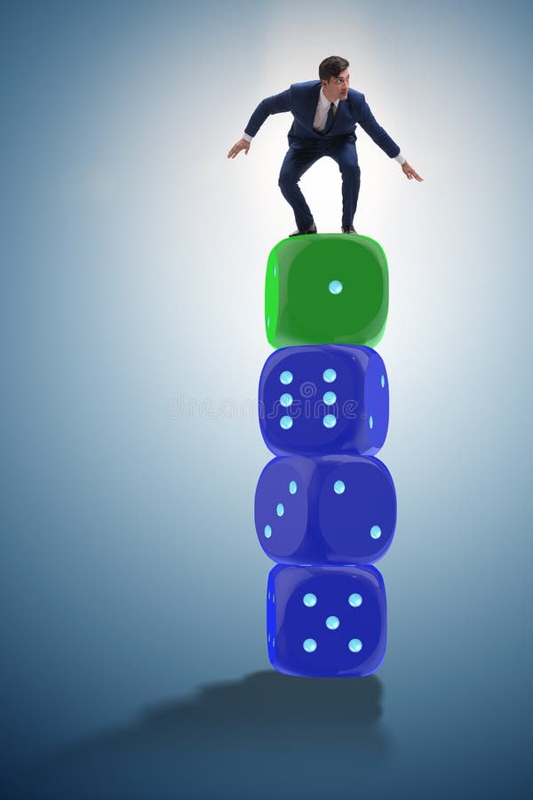Businessman Balancing on Top of Dice Stack in Uncertainty Concep Stock ...