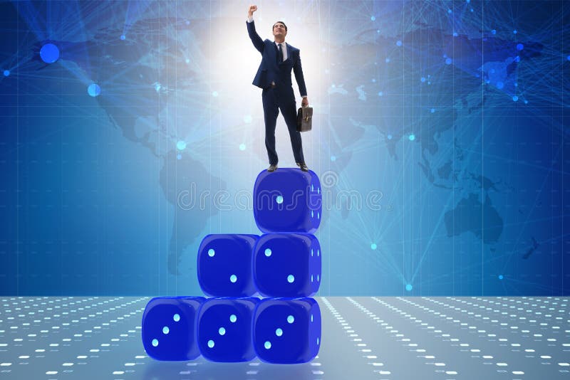 Businessman Balancing on Top of Dice Stack in Uncertainty Concep Stock ...