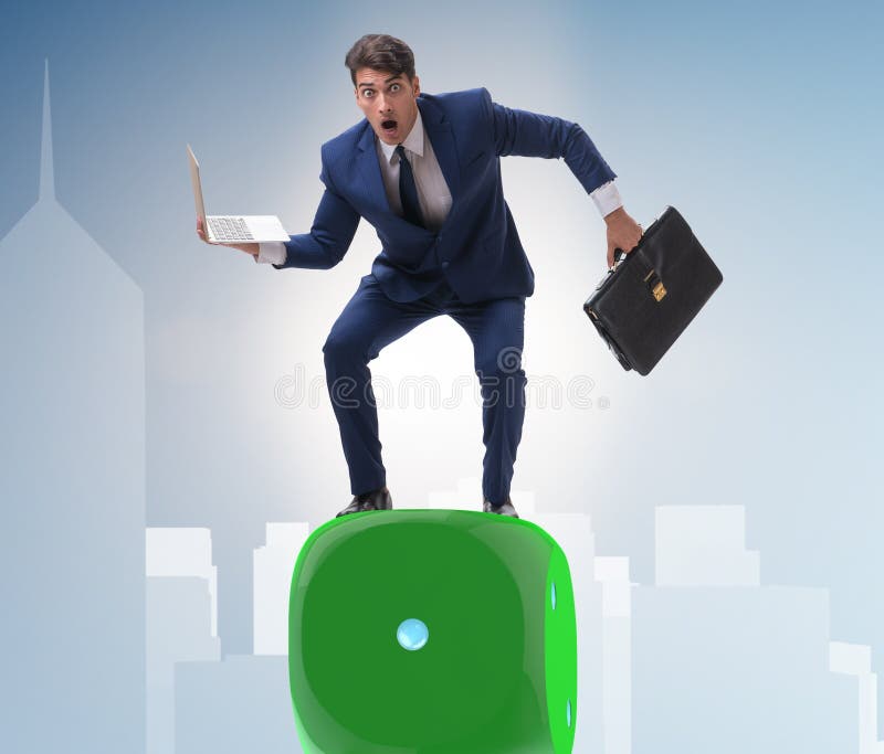 Businessman Balancing on Top of Dice Stack in Uncertainty Concep Stock ...
