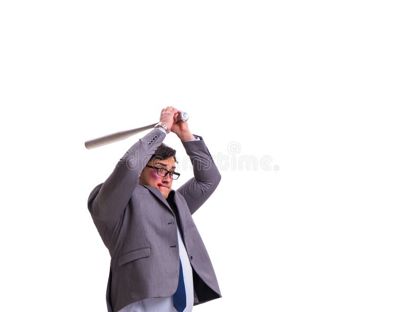 Businessman with Baseball Bat Isolated on White Stock Photo - Image of ...