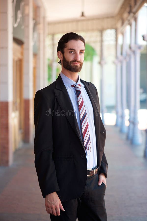 Businessman with Beard and Formal Suit Standing Outside Stock Image ...