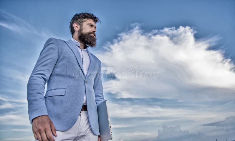 Businessman Bearded Face Sky Background. New Business Direction ...
