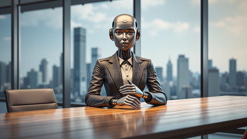 Businessman Becomes a Machine or Robot, in a Suit, on a Desk Stock ...