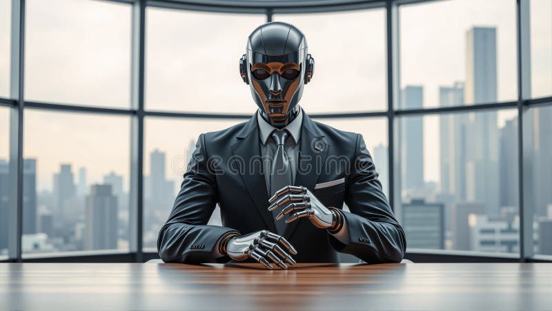 Businessman Becomes a Machine or Robot, in a Suit, on a Desk Stock ...